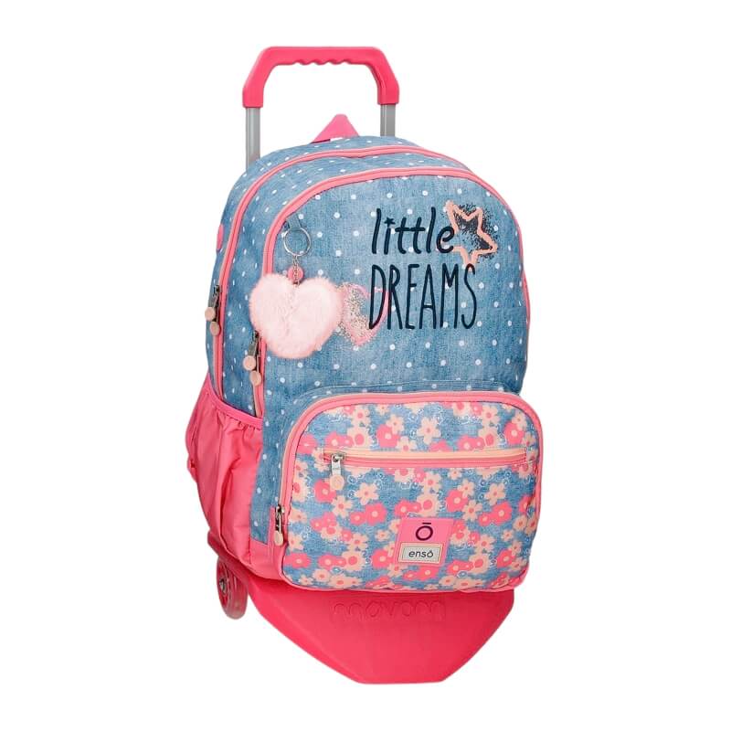Mochila Escolar Adap. 44cm 2C c/ Carro Enso LITTLE DREAMS Azul